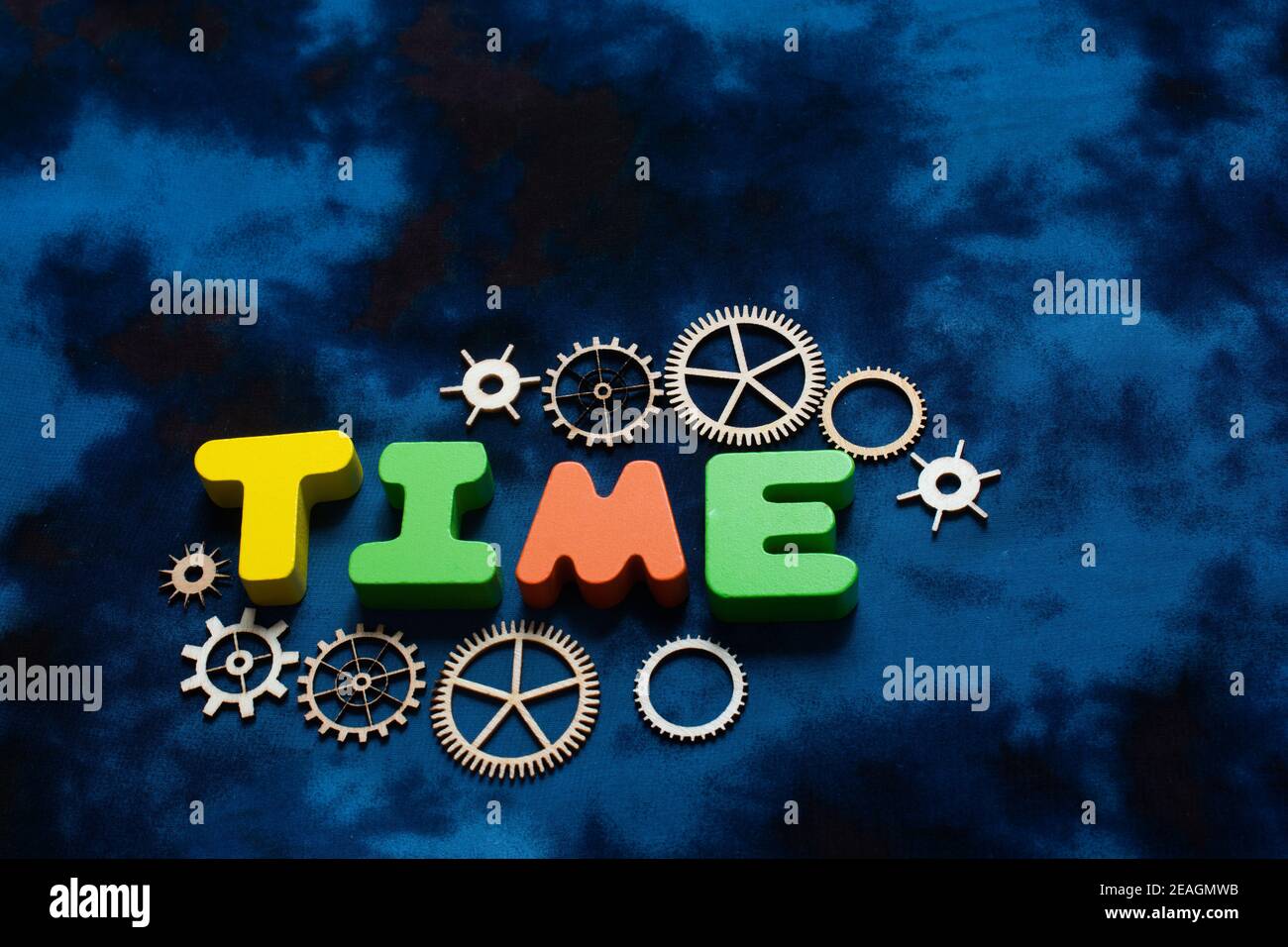 Colorful time wording with gears as time concept Stock Photo - Alamy