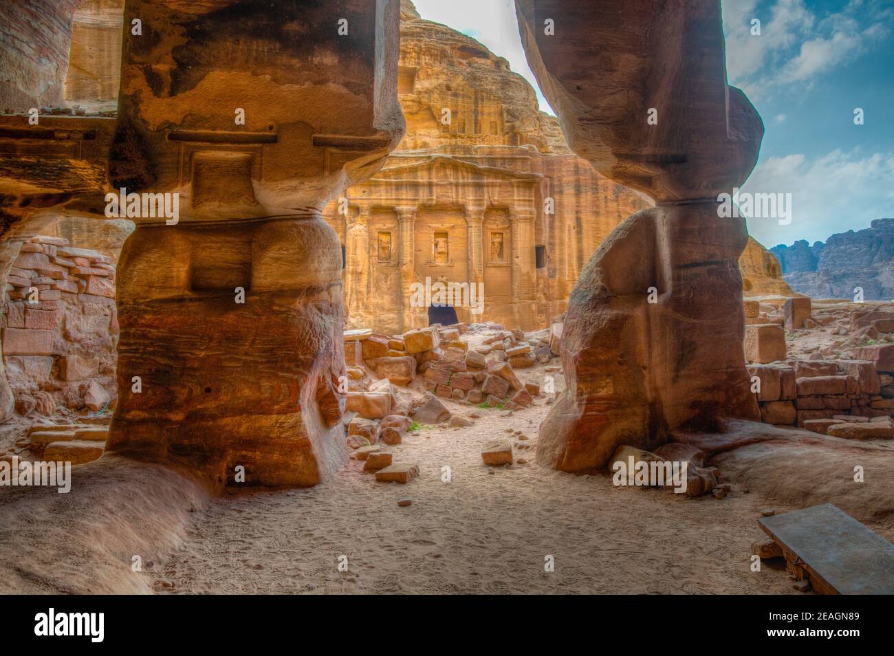 Roman Soldier's tomb viewed from garden tomb at Petra, Jordan Stock ...
