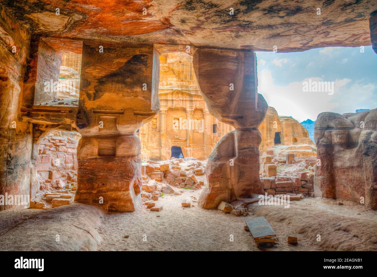 Roman Soldier's tomb viewed from garden tomb at Petra, Jordan Stock ...