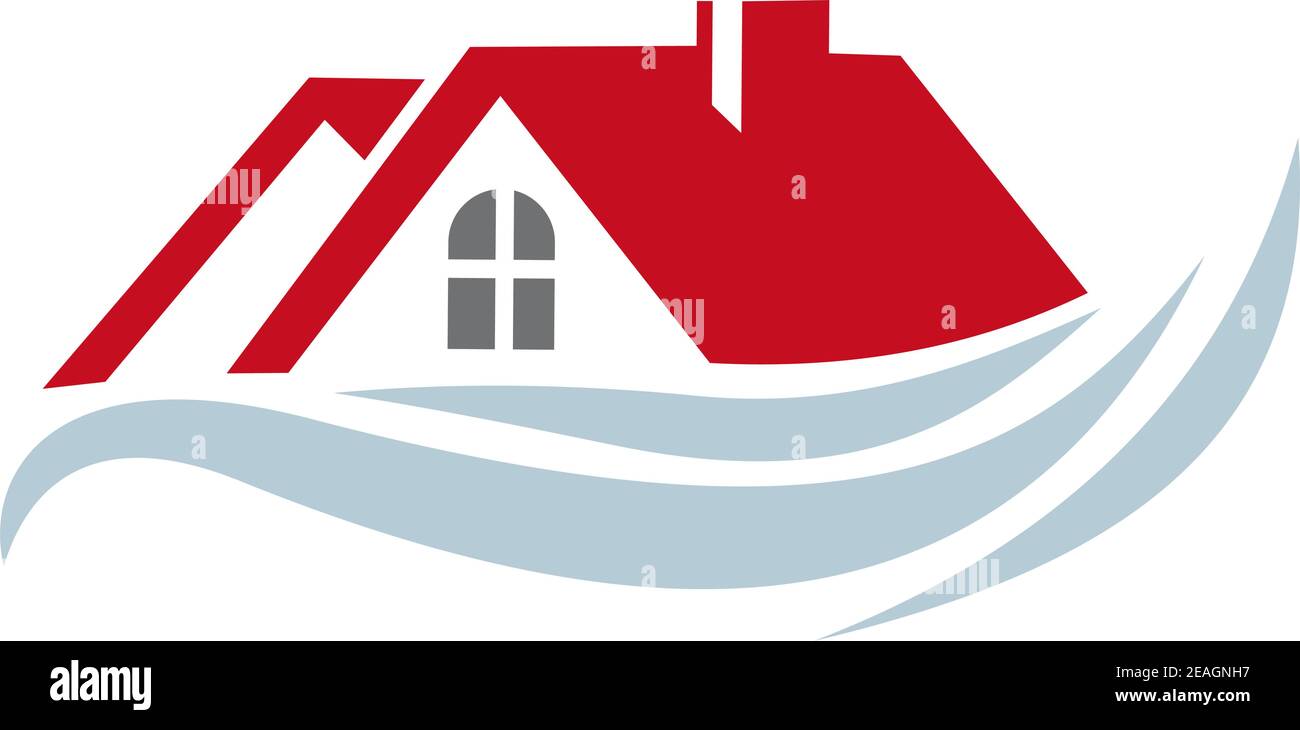 Red house roof with blue waves for real estate industry design Stock ...