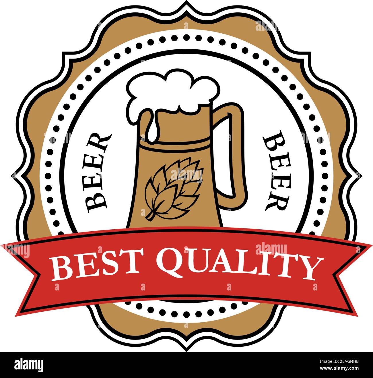 Retro brewery label with beer tankard, red ribbon and decorative ...