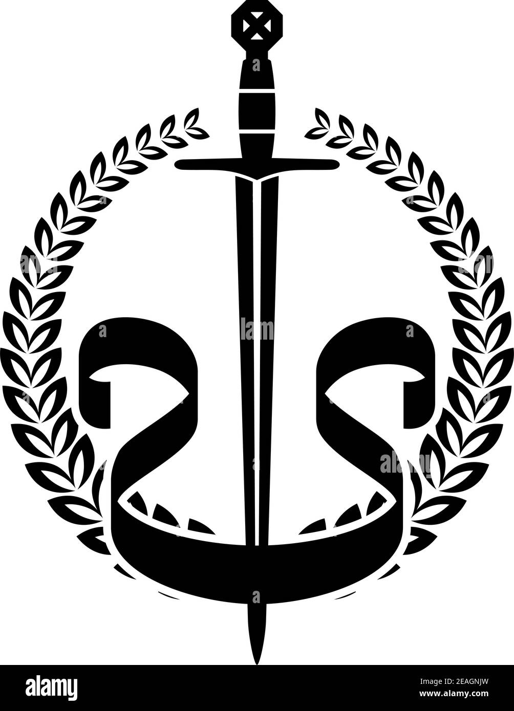 Black laurel wreath with knight sword for heraldry or tattoo design ...
