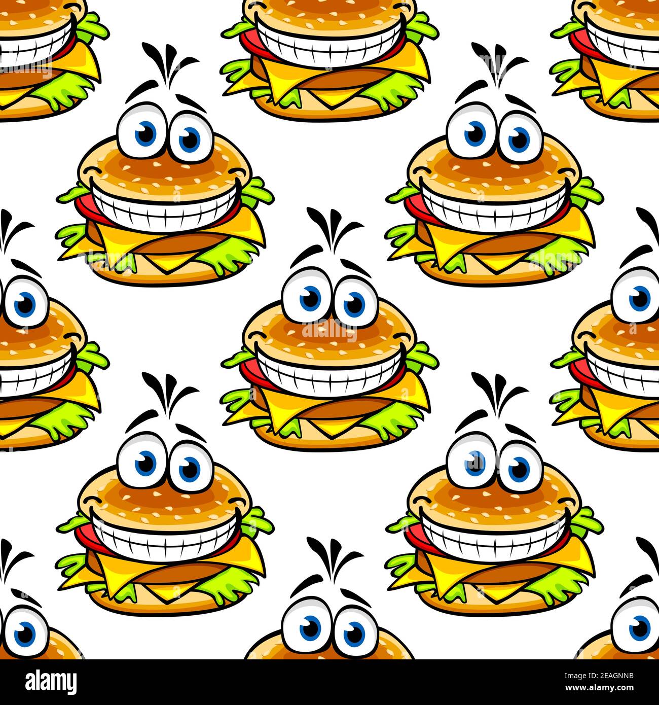 Seamless cartoon cheeseburger pattern with a double helping of cheese ...