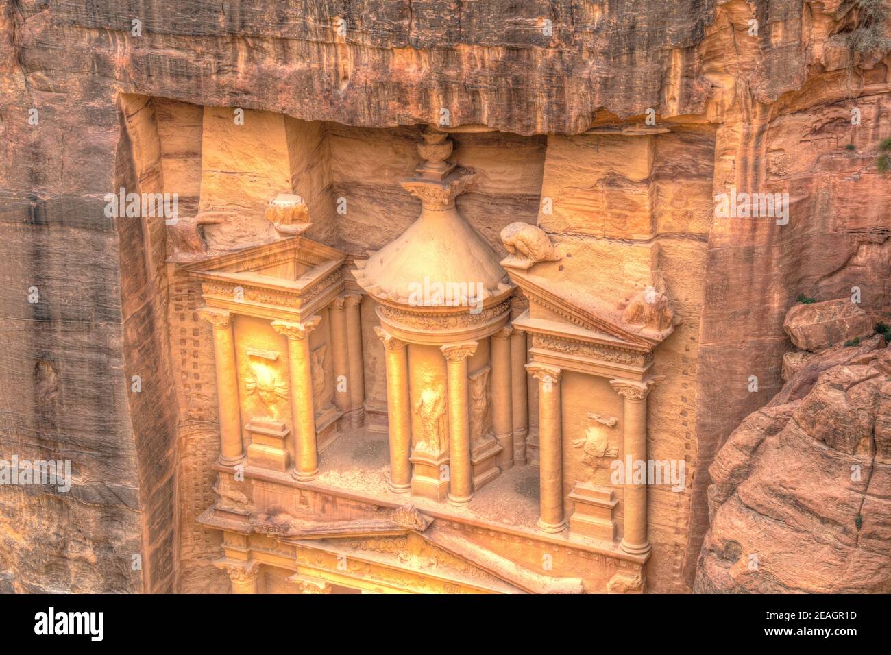 Aerial view of Al Khazneh tomb also called Treasury at Petra, Jordan ...