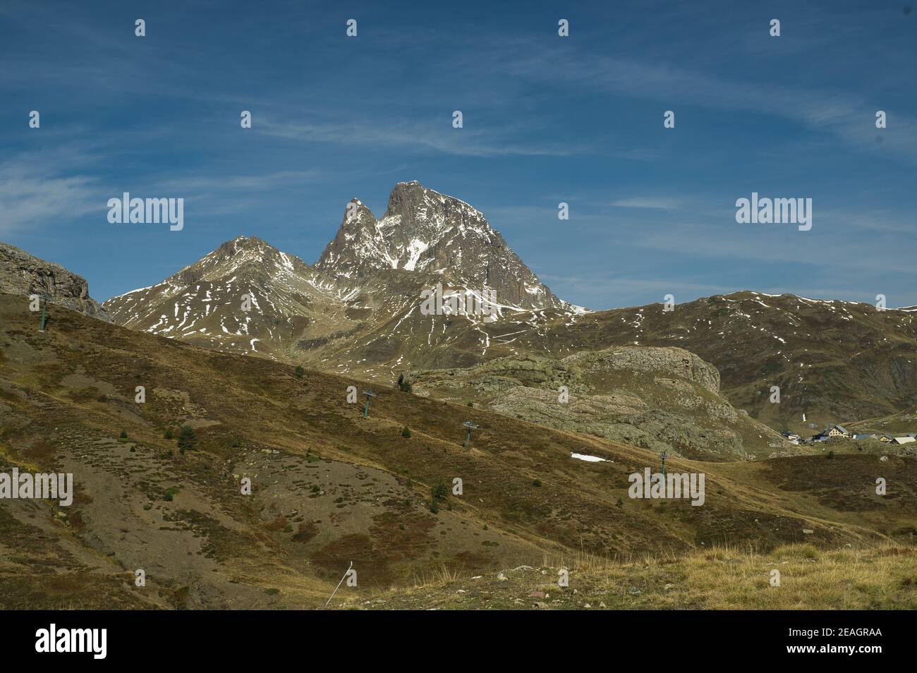 The Portalet with the bottom the Anayet peak. Concept famous mountains of the Aragonese Pyrenees ...