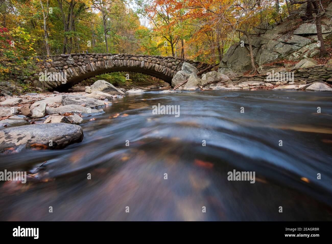 Fall foliage frames Boulder Bridge in Rock Creek Park, Washington, DC ...