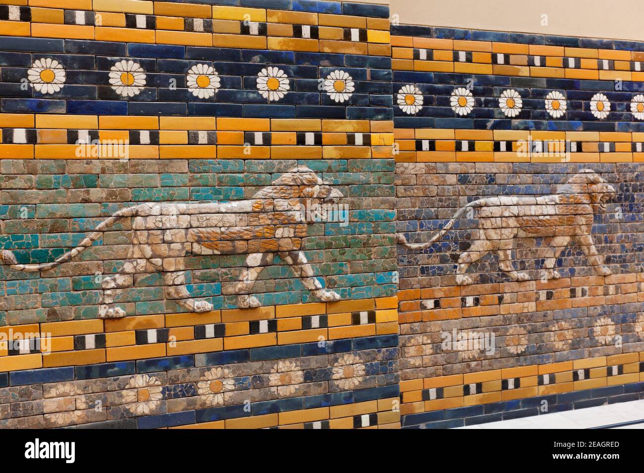 Berlin, Germany Lions on glazed brick adorn the reconstructed ...