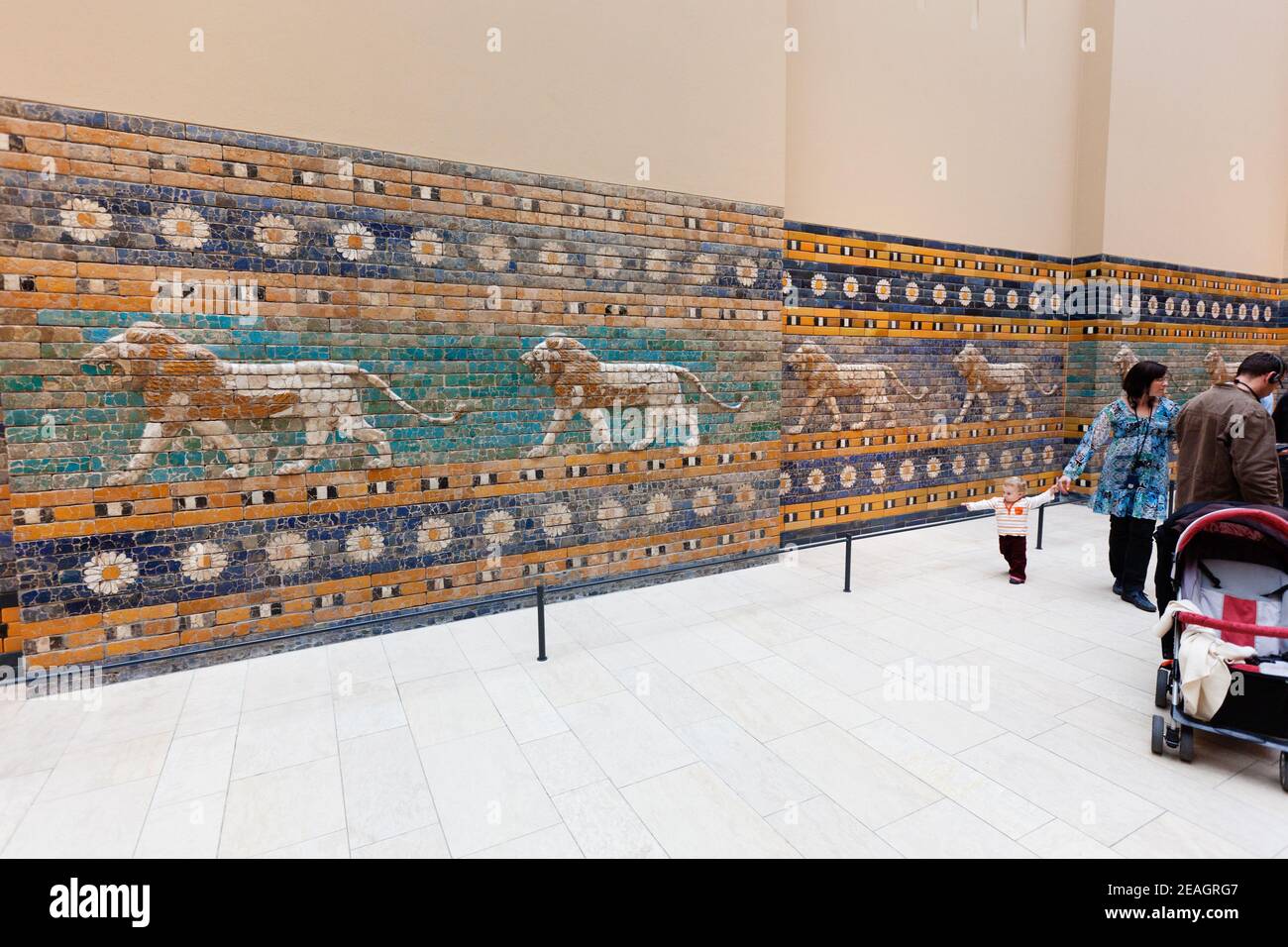 Berlin, Germany Lions on glazed brick adorn the reconstructed ...