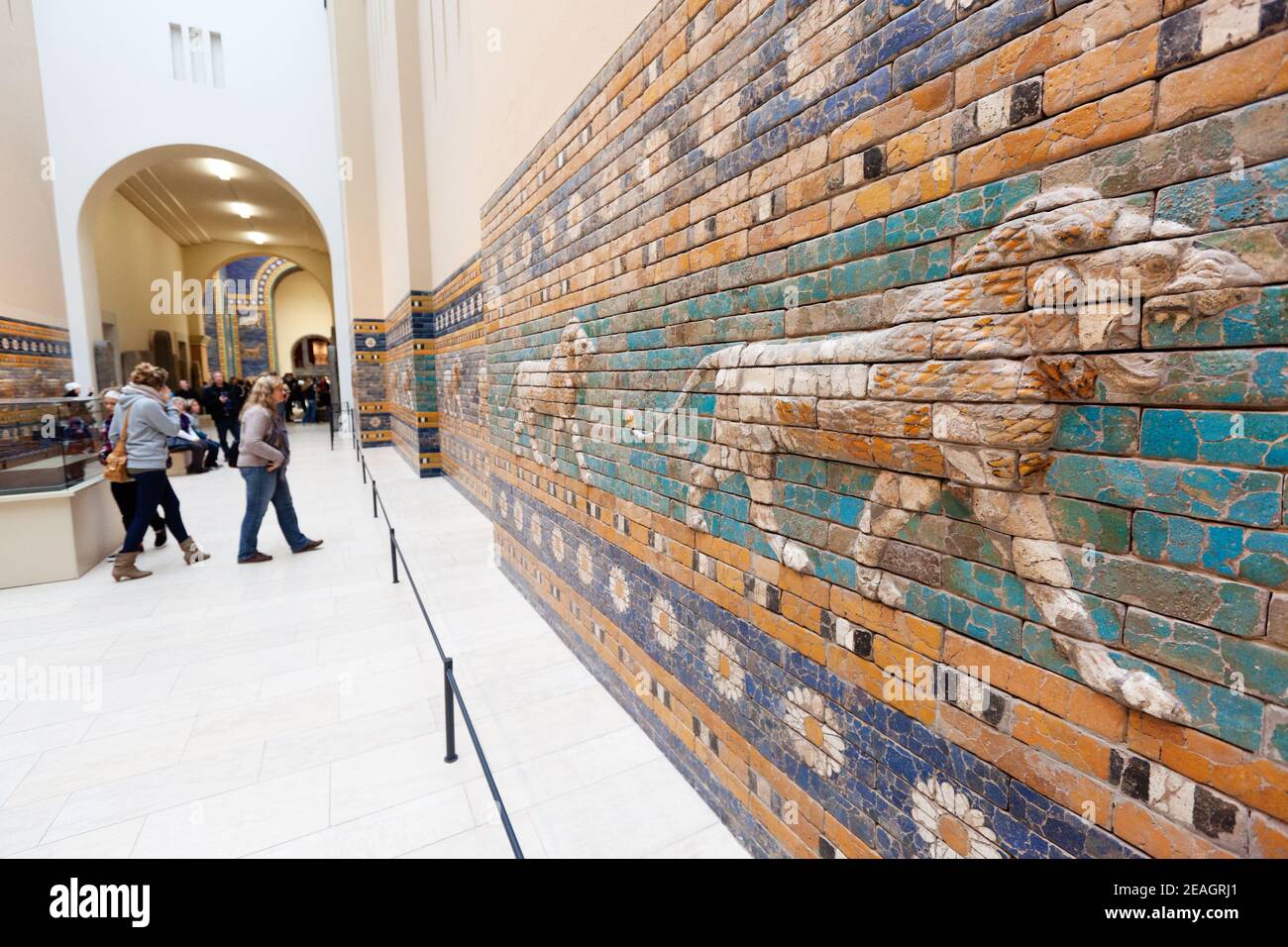 Berlin, Germany Lions on glazed brick adorn the reconstructed ...