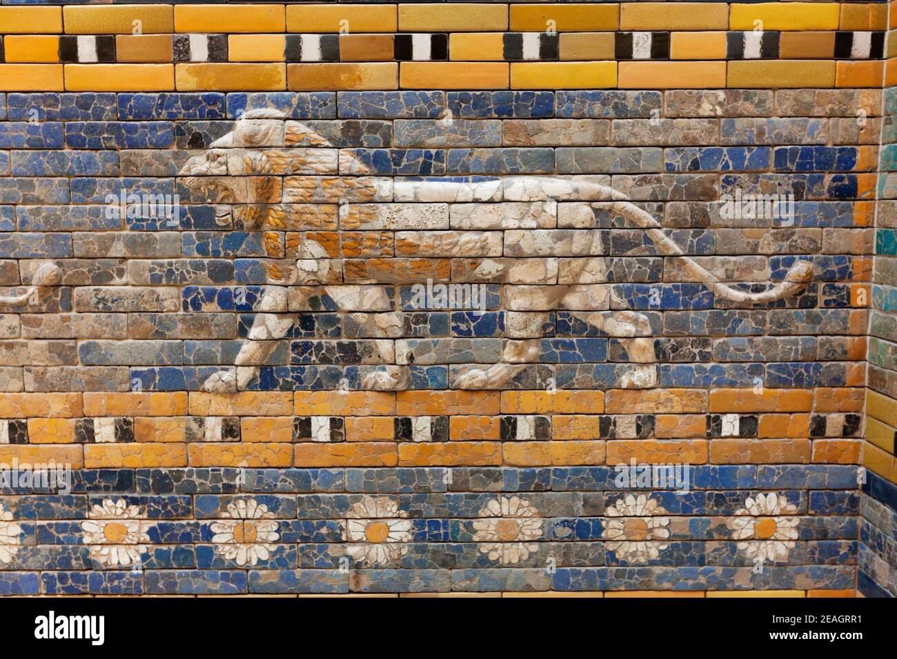 Berlin, Germany Lions on glazed brick adorn the reconstructed ...