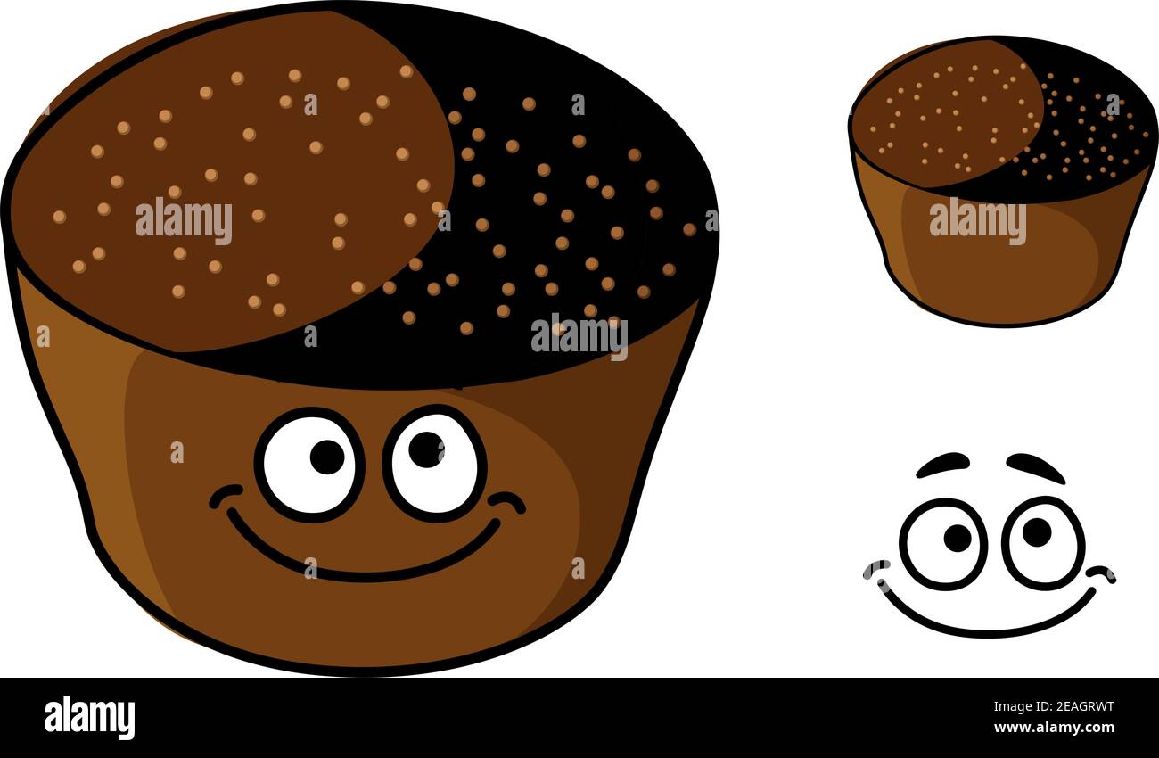 Cartoon round rye bread isolated on white for bakery industry design ...