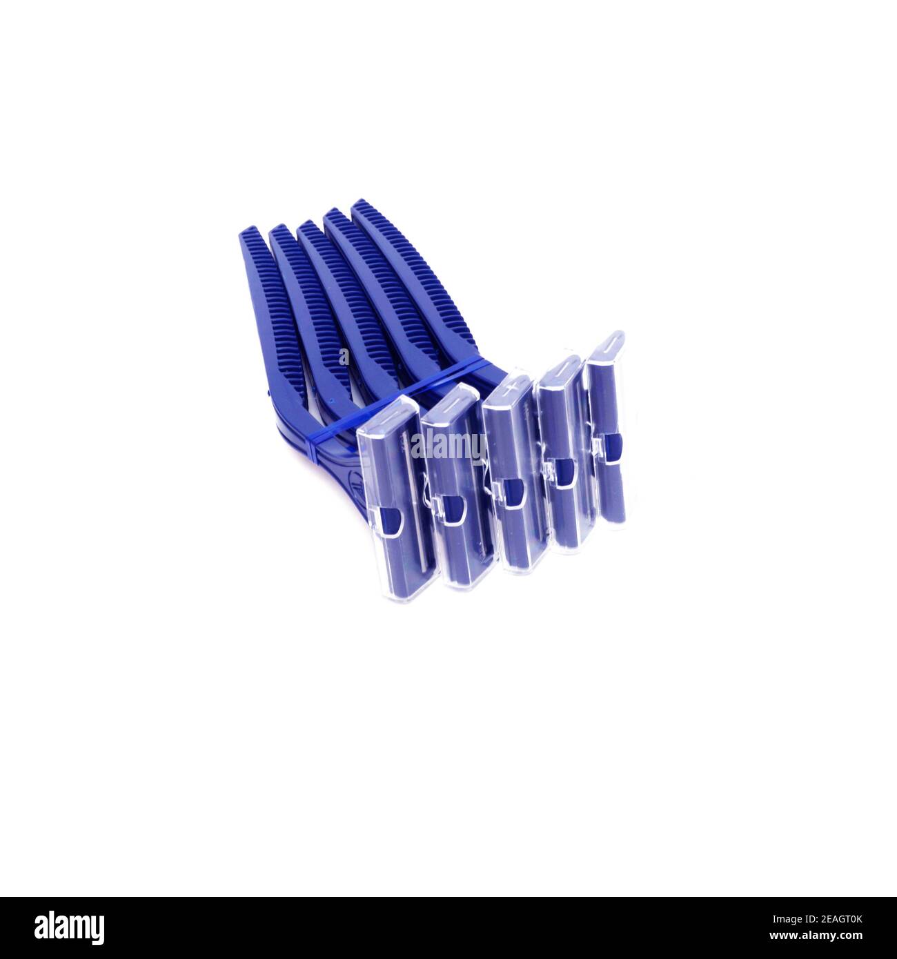 A lot of blue disposable razor blade isolated on white background Stock ...