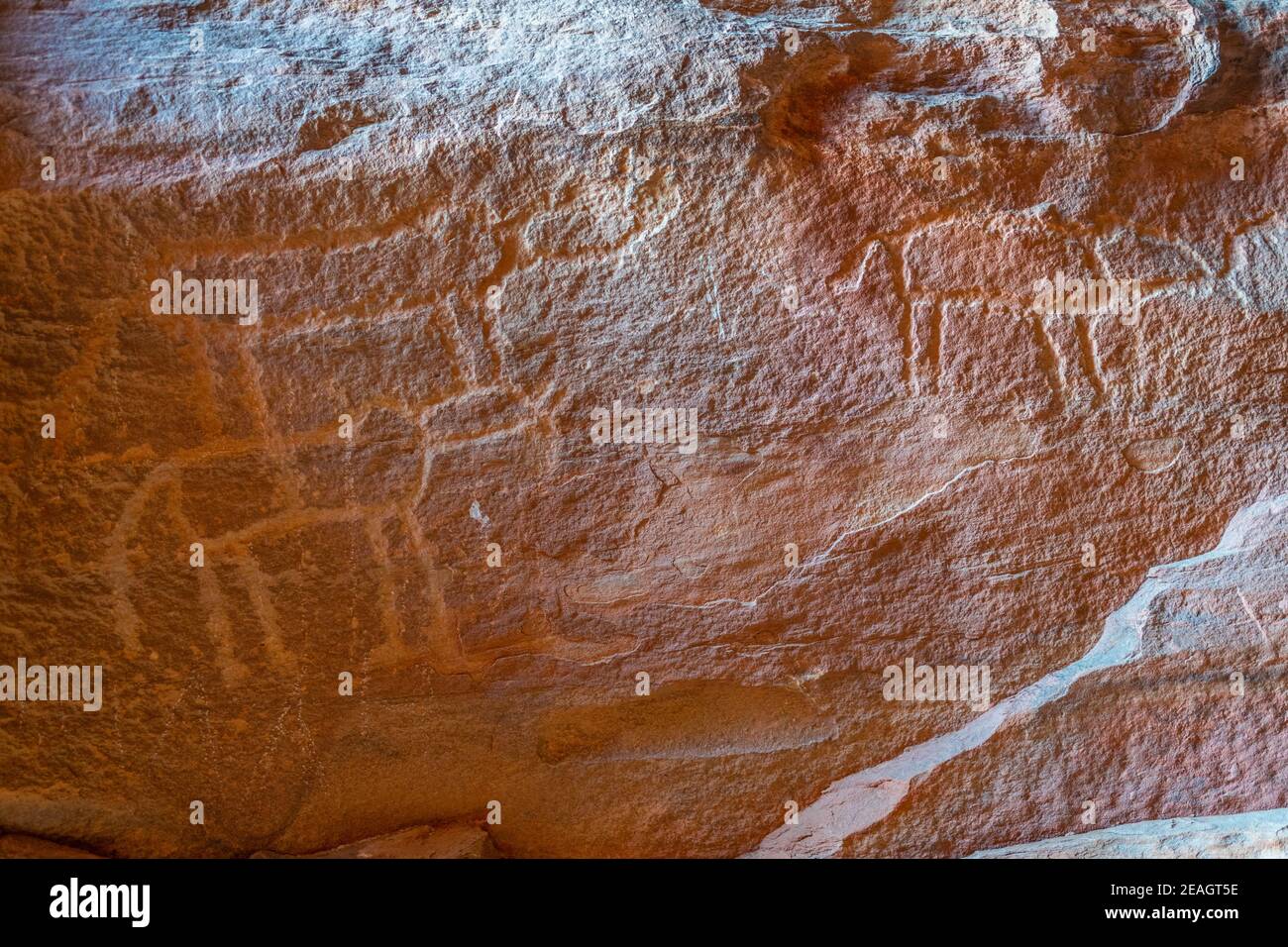 Ancient inscriptions at Khazali siq at Wadi Rum desert in jordan Stock ...