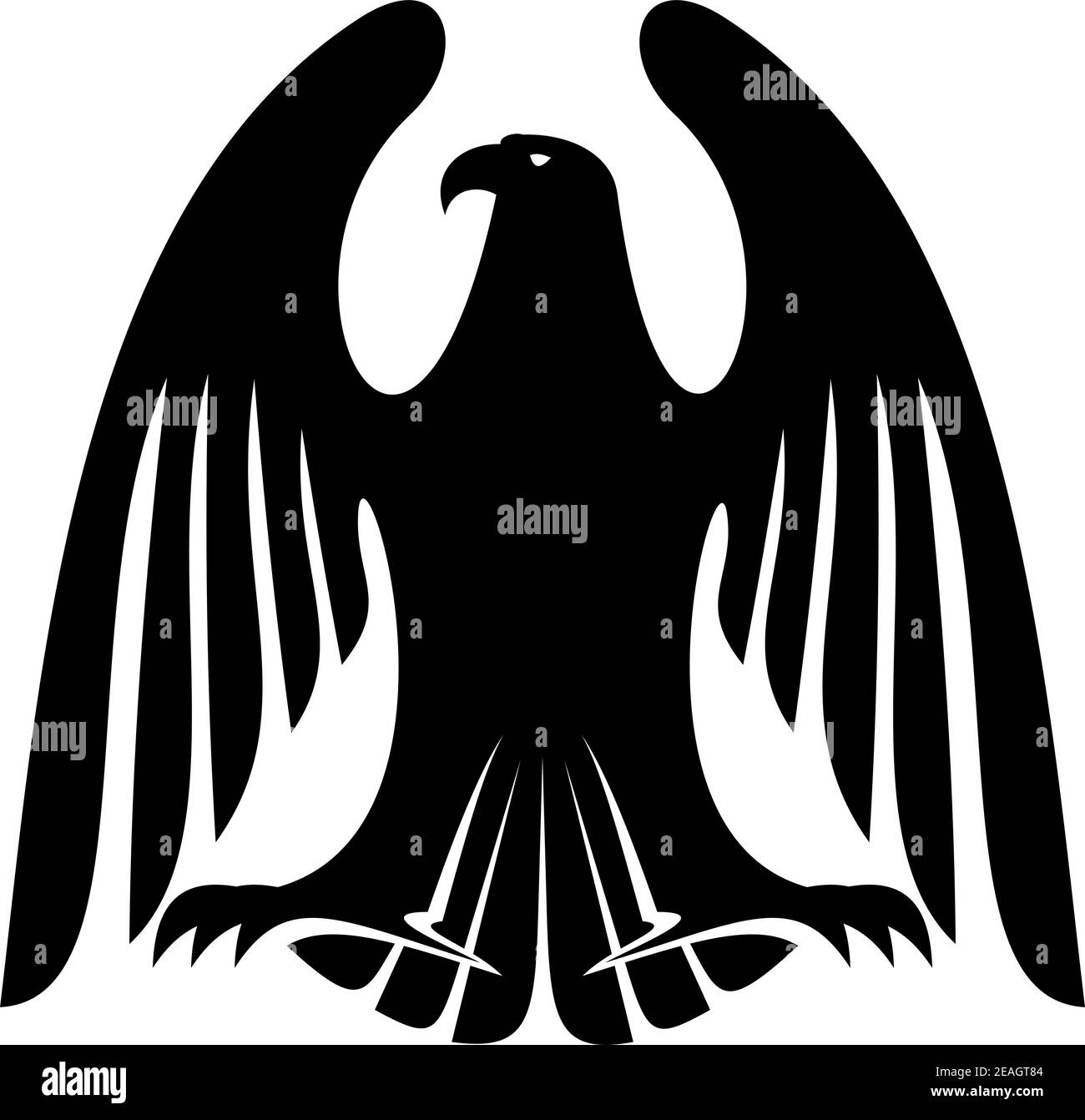 Black eagle silhouette with raised wings and long feathers for tattoo ...