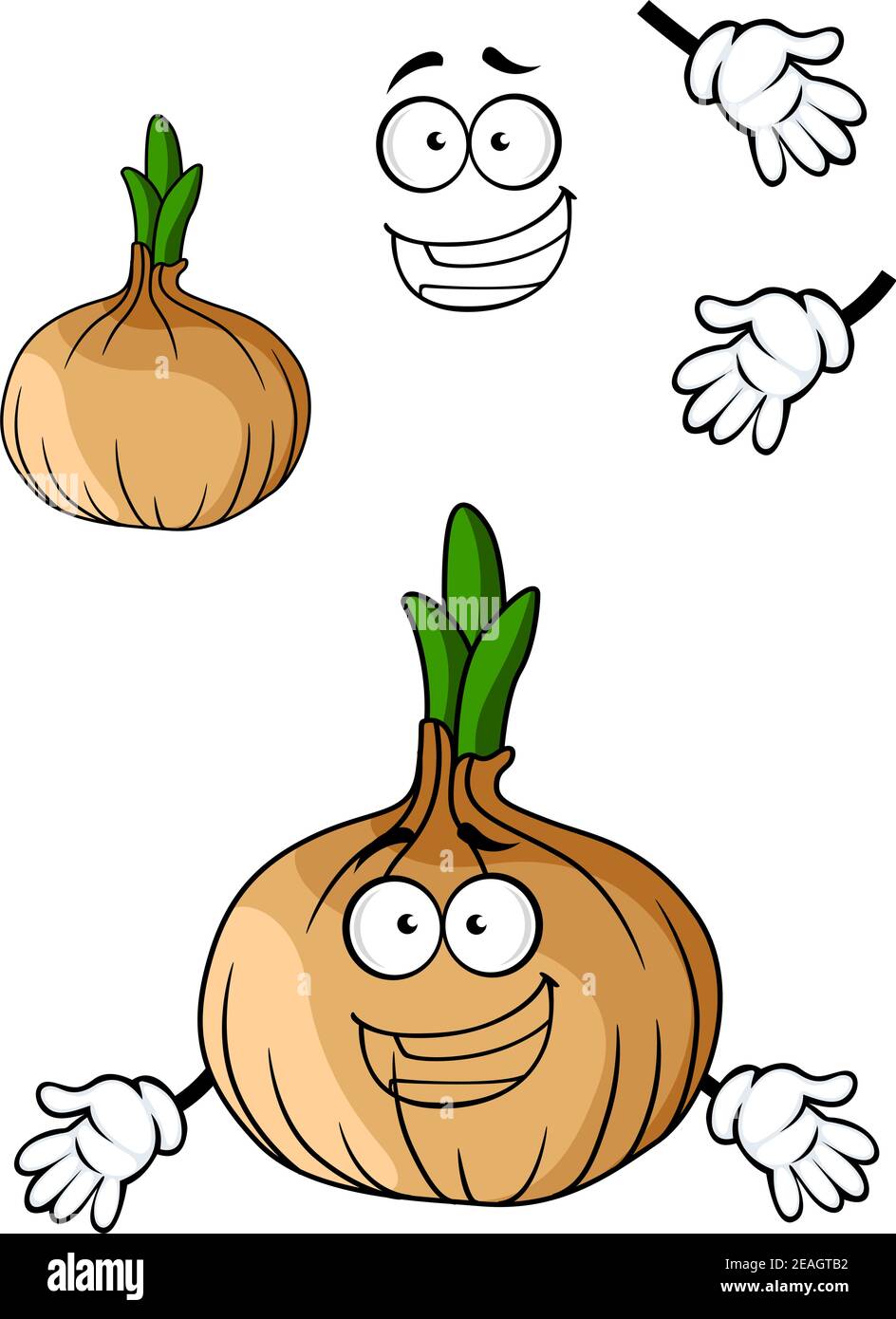 Fun cartoon brown onion vegetable with a big happy toothy smile ...