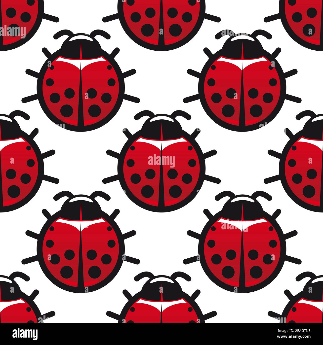 Seamless background pattern of cartoon red and black spotted ladybugs ...