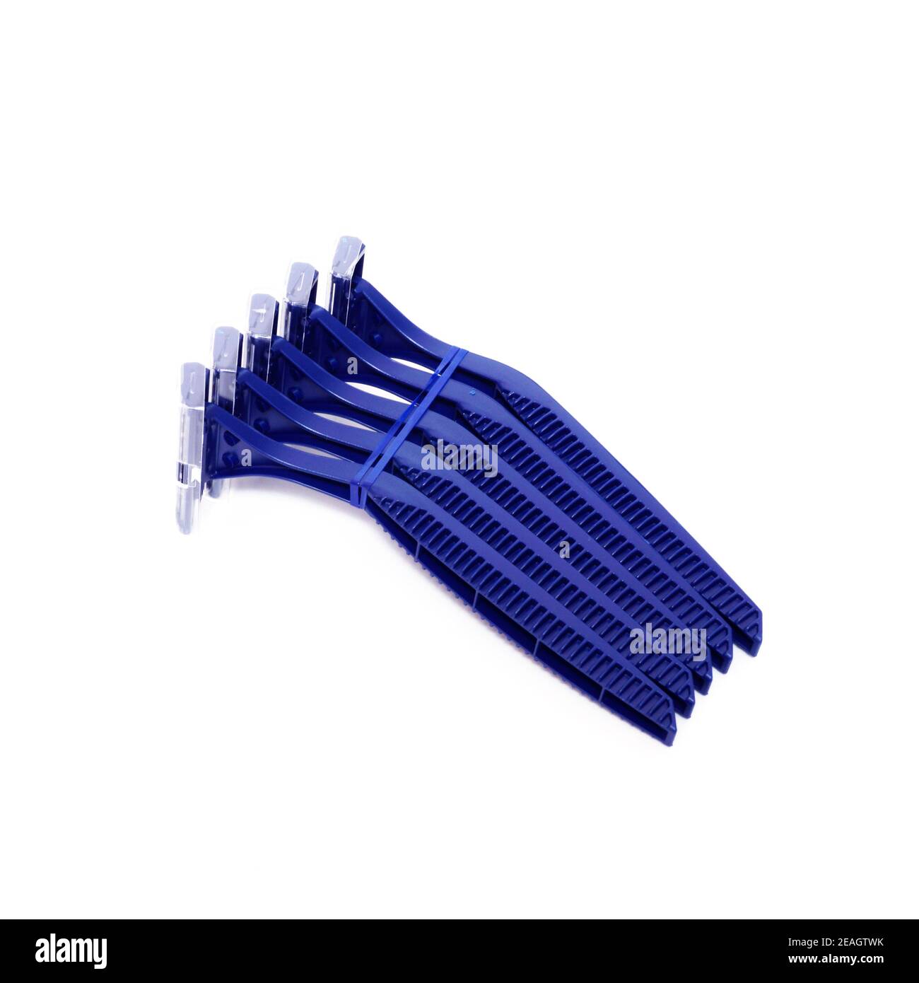 Packaging blue disposable razor blade isolated on white background ...