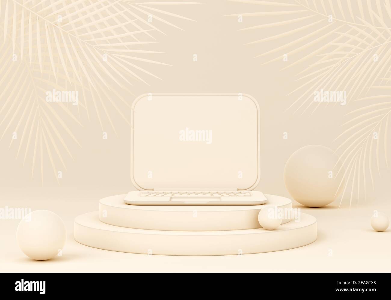 3d illustration with pastel laptop on pedestal. Notebook computer ...