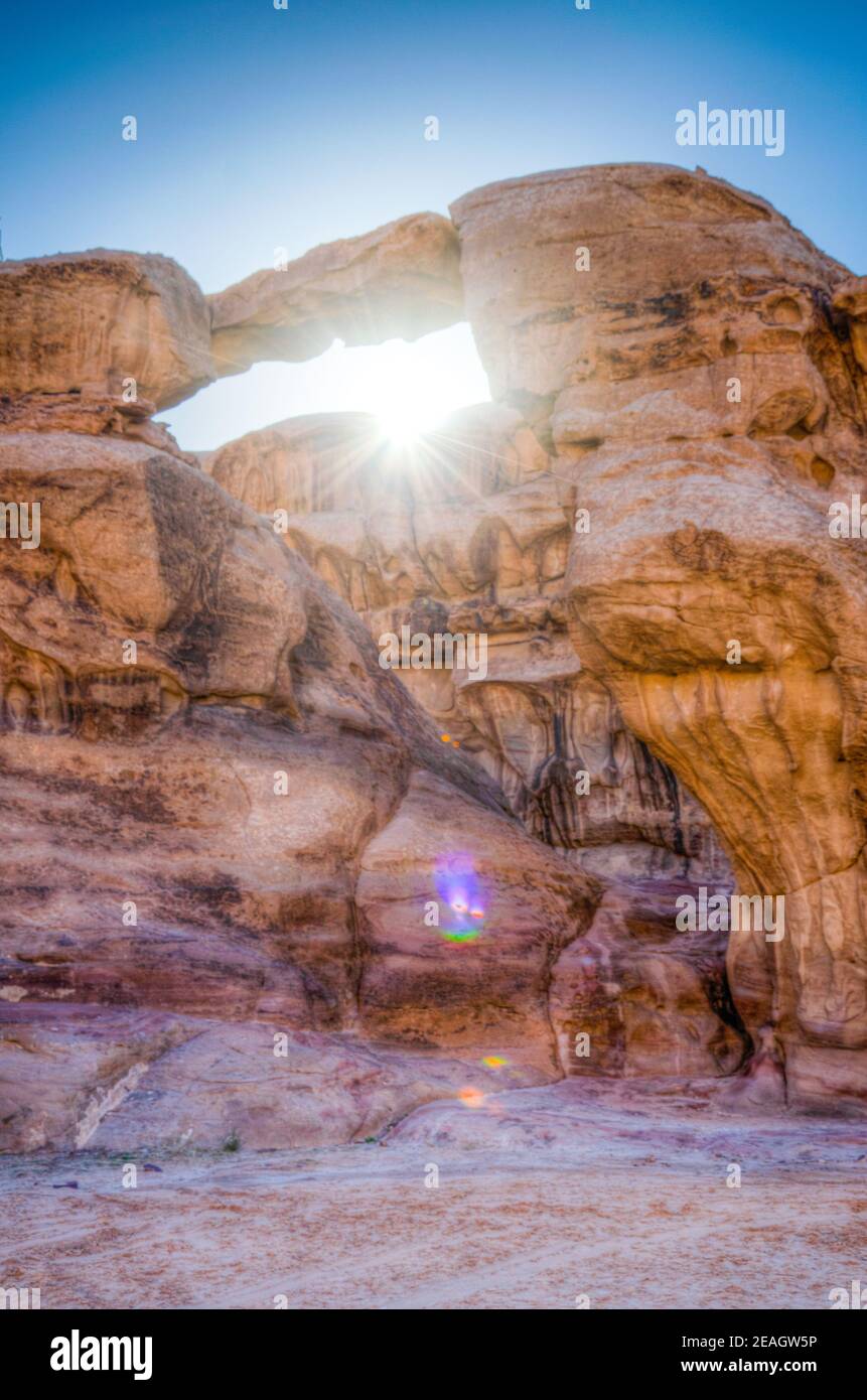 Burdah rock bridge at Wadi Rum, Jordan Stock Photo - Alamy