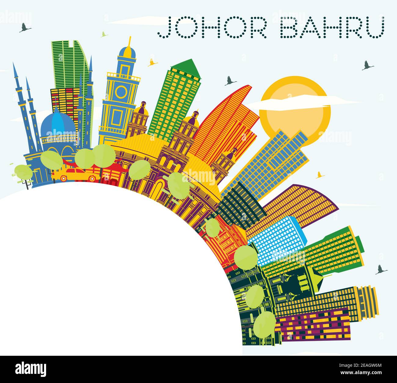 Johor Bahru Malaysia City Skyline with Color Buildings, Blue Sky and ...
