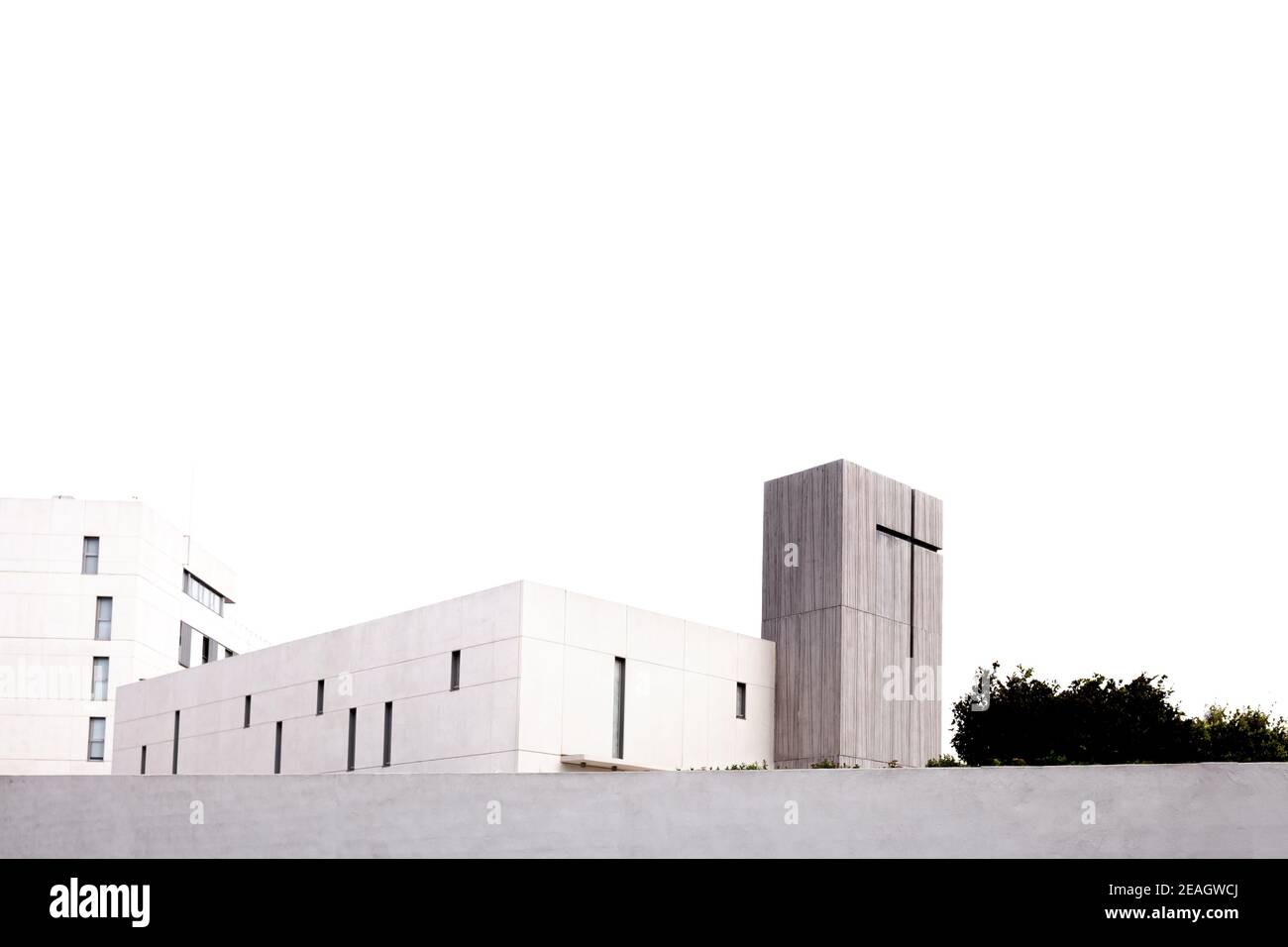 Modern monastery of recent construction, isolated with high concrete ...