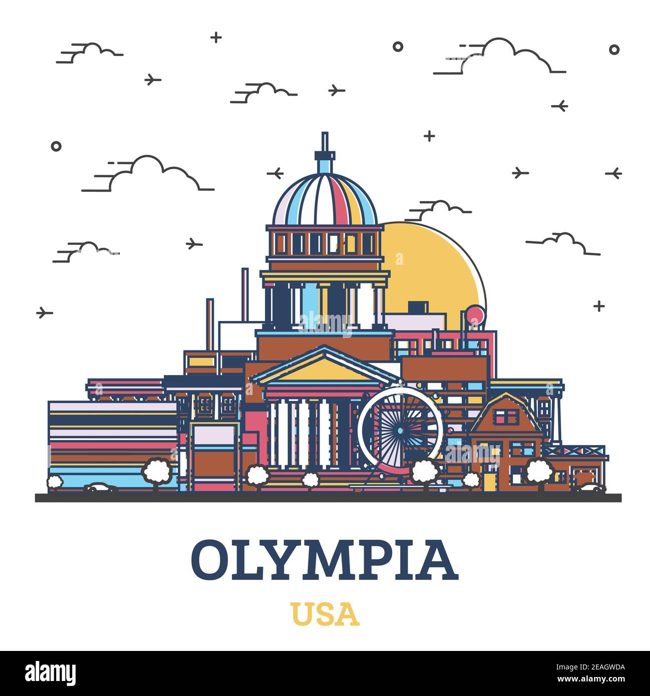 Outline Olympia Washington City Skyline with Color Buildings Isolated ...