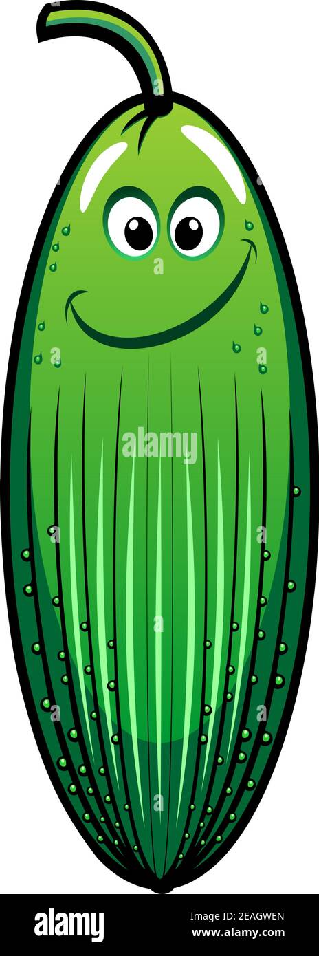 Smiling colorful green cartoon cucumber vegetable with a lopsided grin ...
