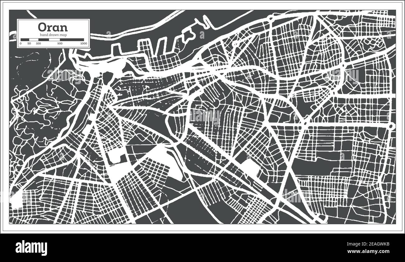 Oran Algeria City Map in Black and White Color in Retro Style. Outline ...