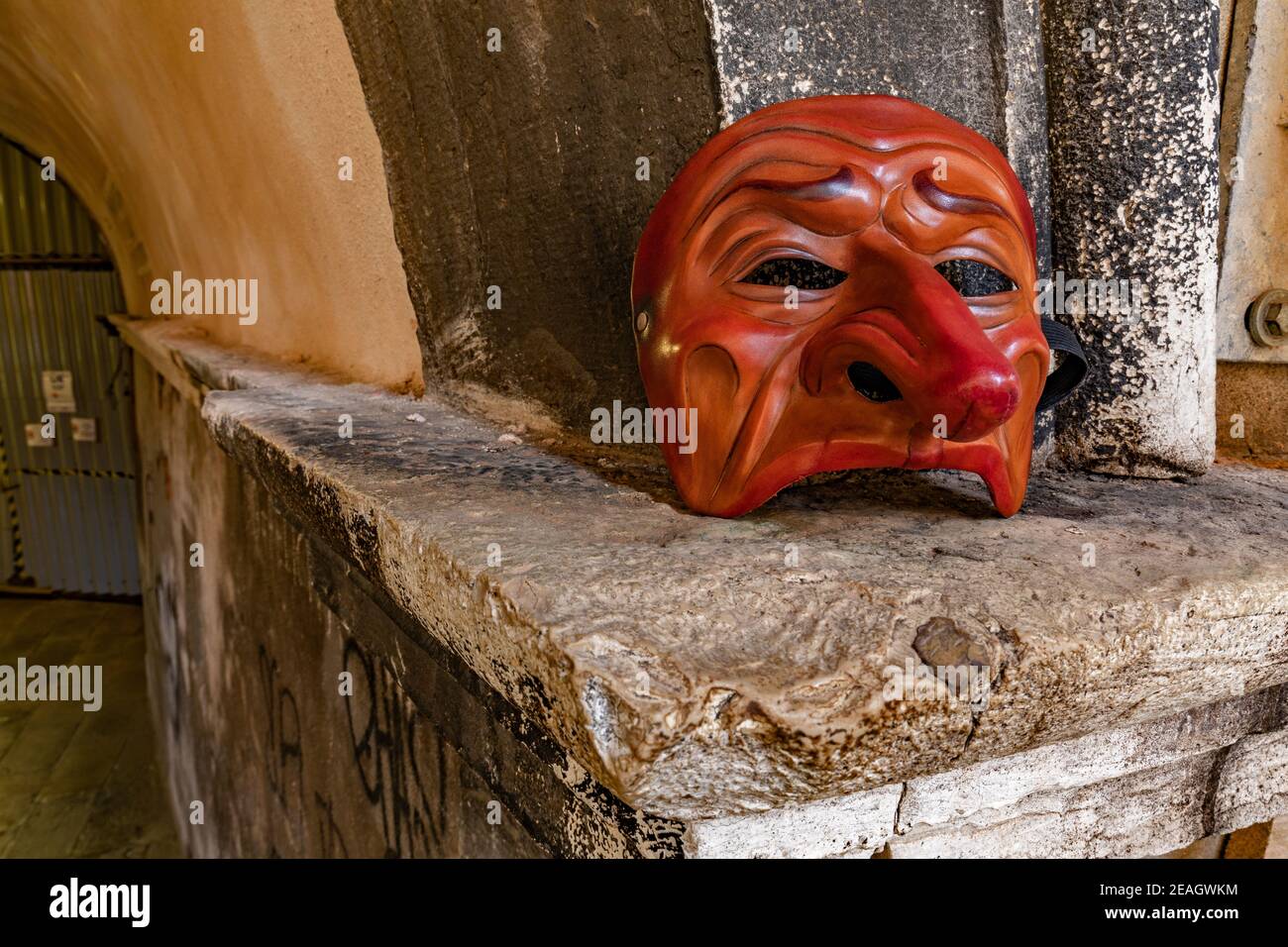 Leather theatre mask of Il Capitano (The Captain) by artist Carlo Setti ...