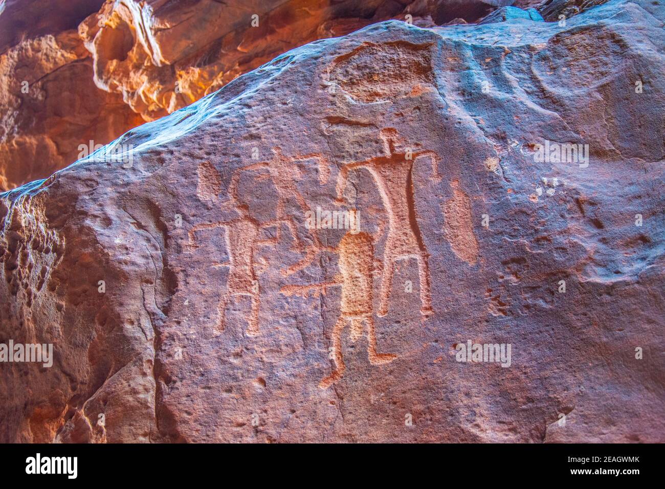 Ancient inscriptions at Khazali siq at Wadi Rum desert in jordan Stock ...