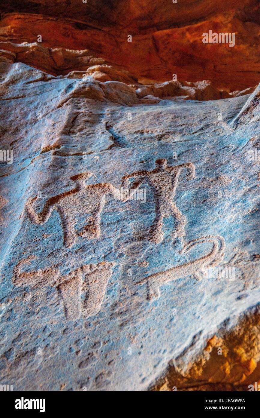 Ancient inscriptions at Khazali siq at Wadi Rum desert in jordan Stock ...