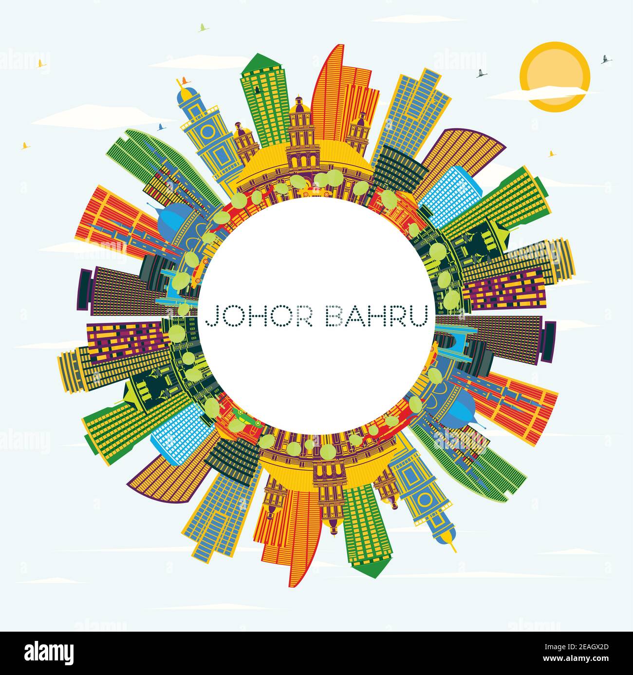 Johor Bahru Malaysia City Skyline with Color Buildings, Blue Sky and ...