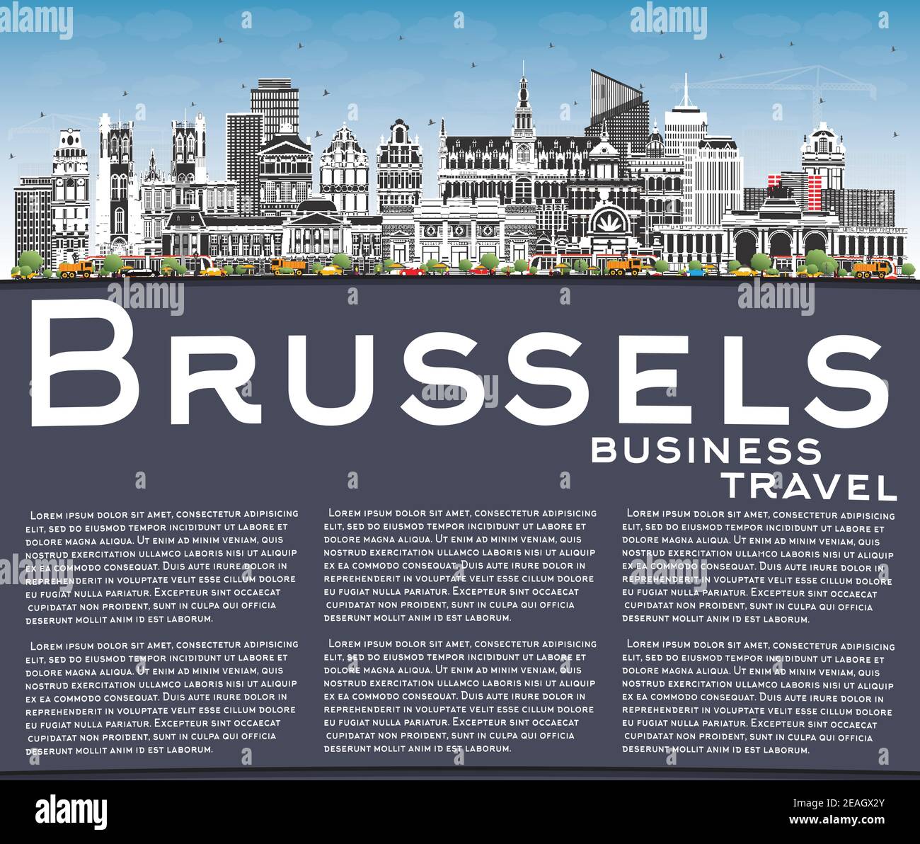 Brussels Belgium City Skyline with Color Buildings, Blue Sky and Copy ...