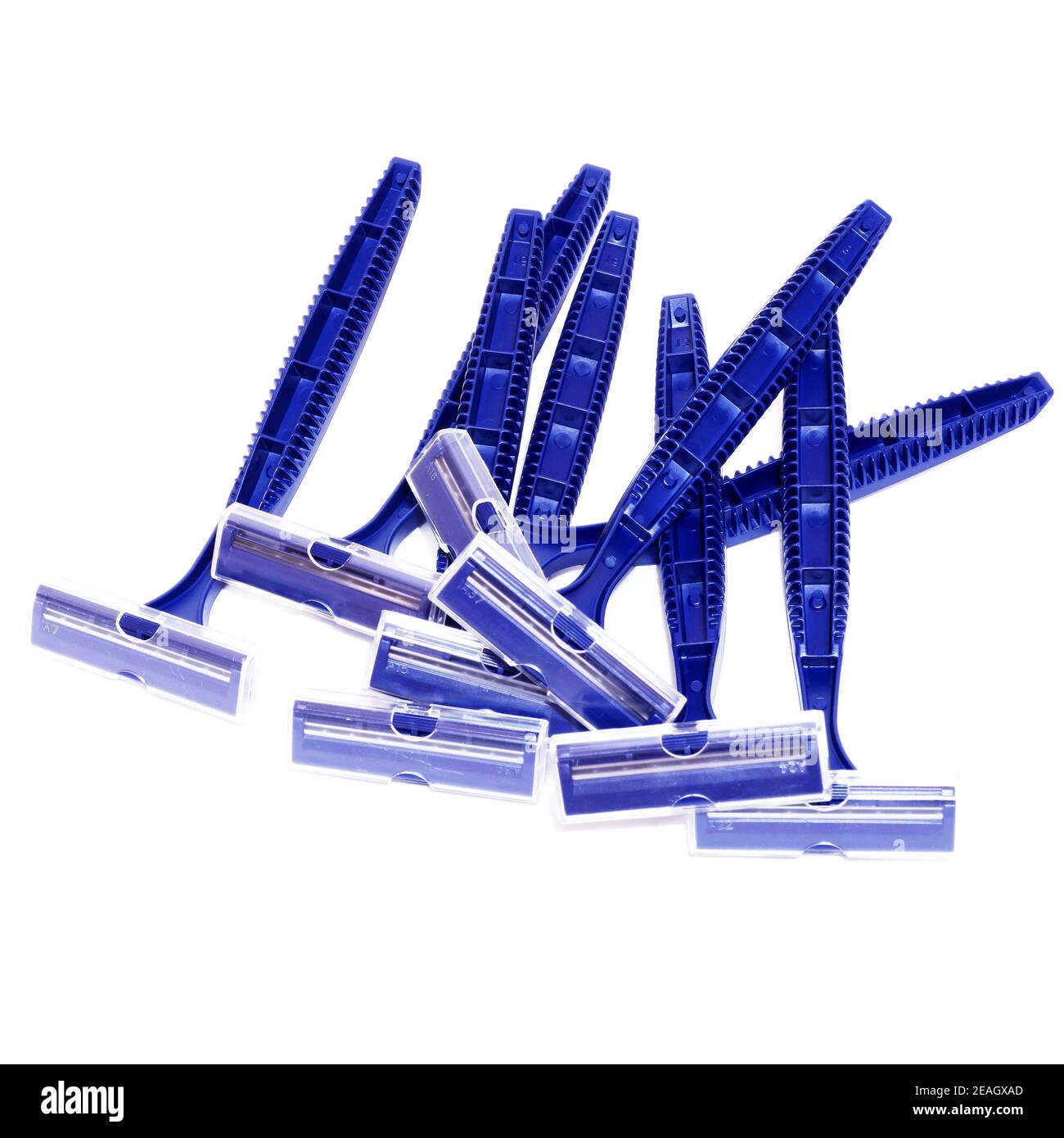 Random disposable razor blade isolated on white background Stock Photo ...