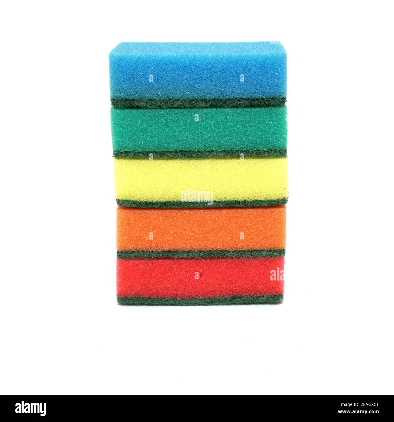 Stack multi colored sponges for washing dishes isolated on white ...