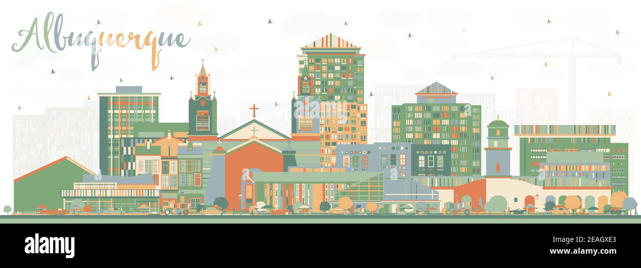 Albuquerque New Mexico City Skyline with Color Buildings. Vector ...