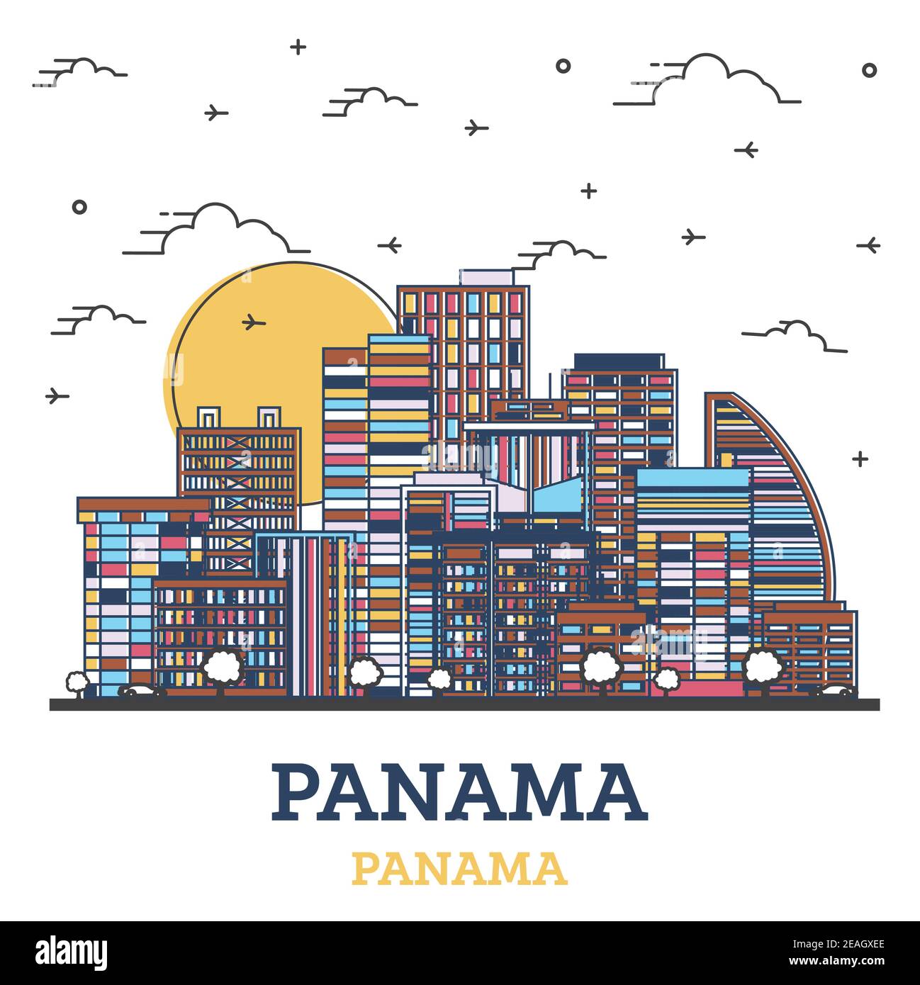 Outline Panama City Skyline with Color Buildings Isolated on White ...