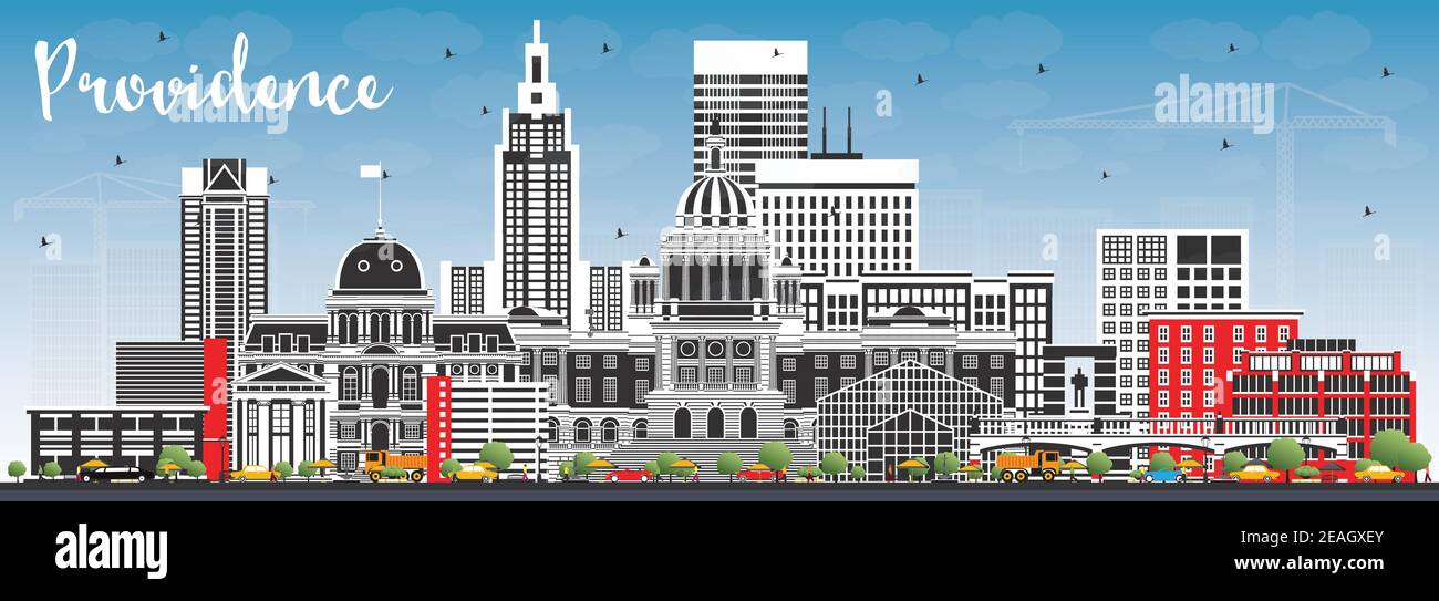 Providence Rhode Island City Skyline with Color Buildings and Blue Sky ...