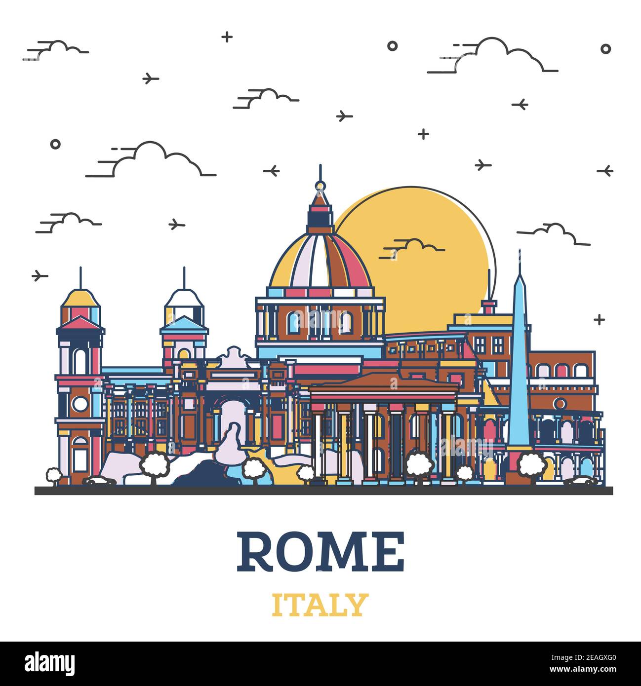 Outline Rome Italy City Skyline with Color Buildings Isolated on White ...