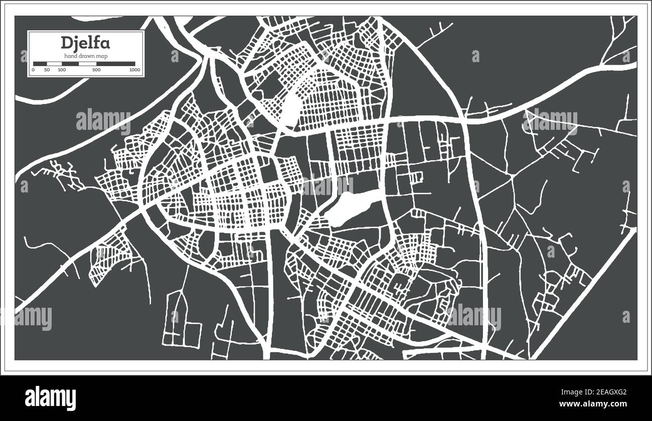 Djelfa Algeria City Map in Black and White Color in Retro Style ...