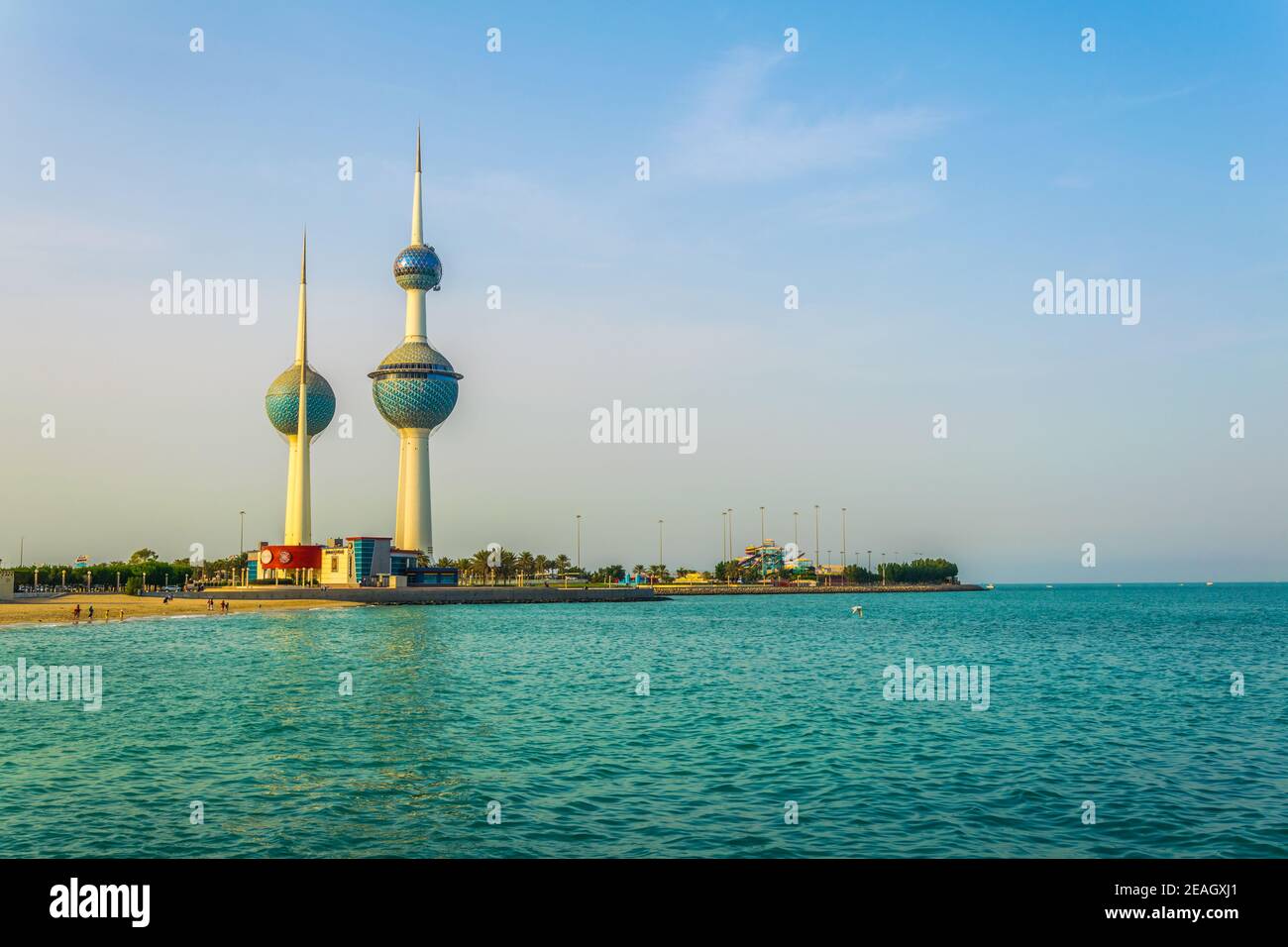 View of the Kuwait Towers - the best known landmark of Kuwait City ...
