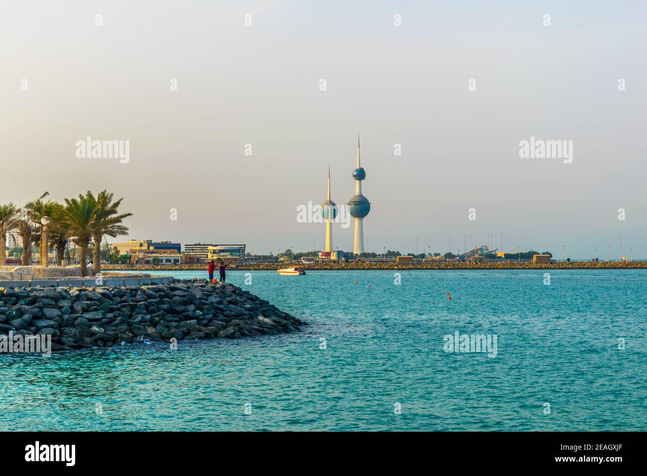 View of the Kuwait Towers - the best known landmark of Kuwait City ...