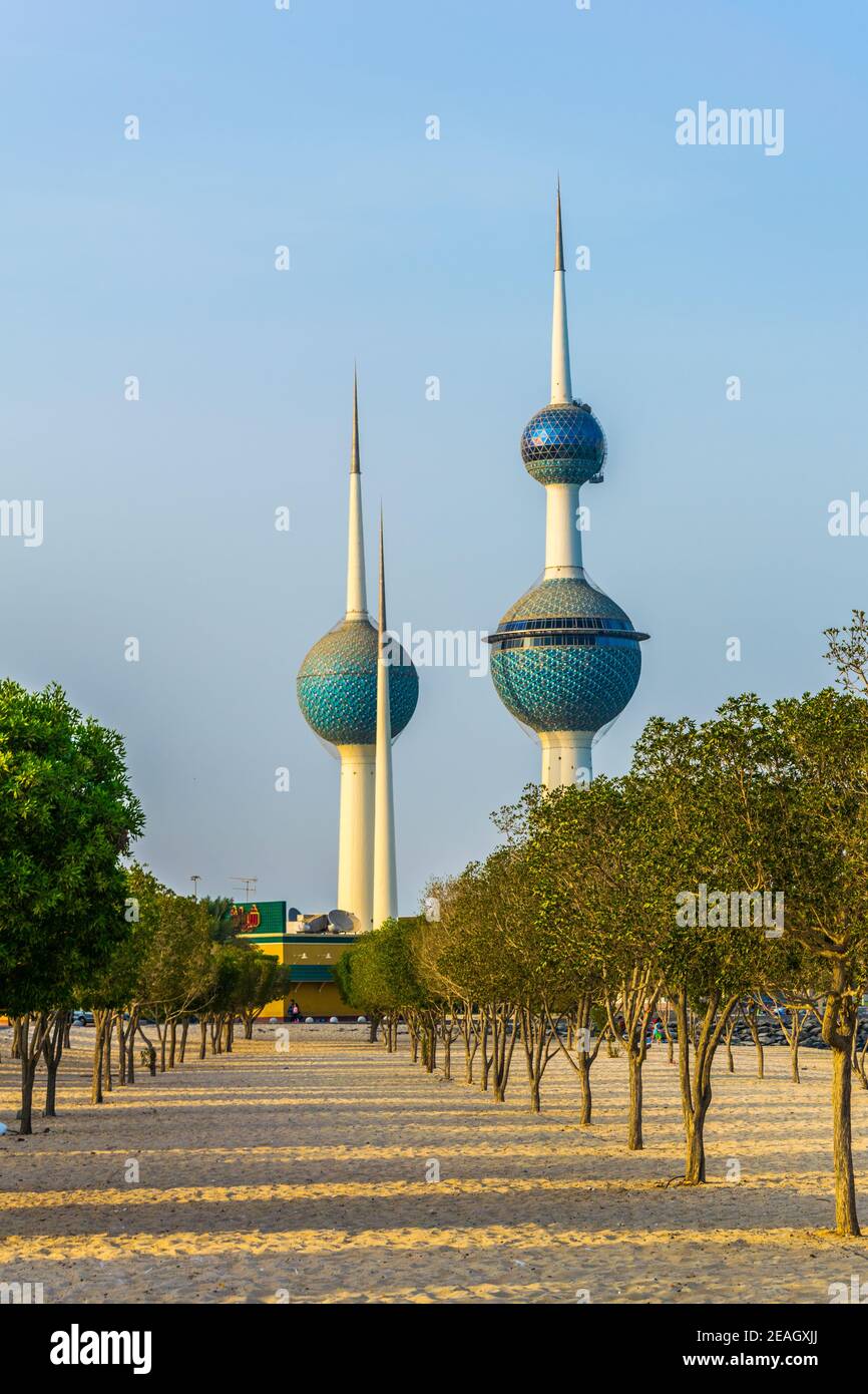 View of the Kuwait Towers - the best known landmark of Kuwait City ...