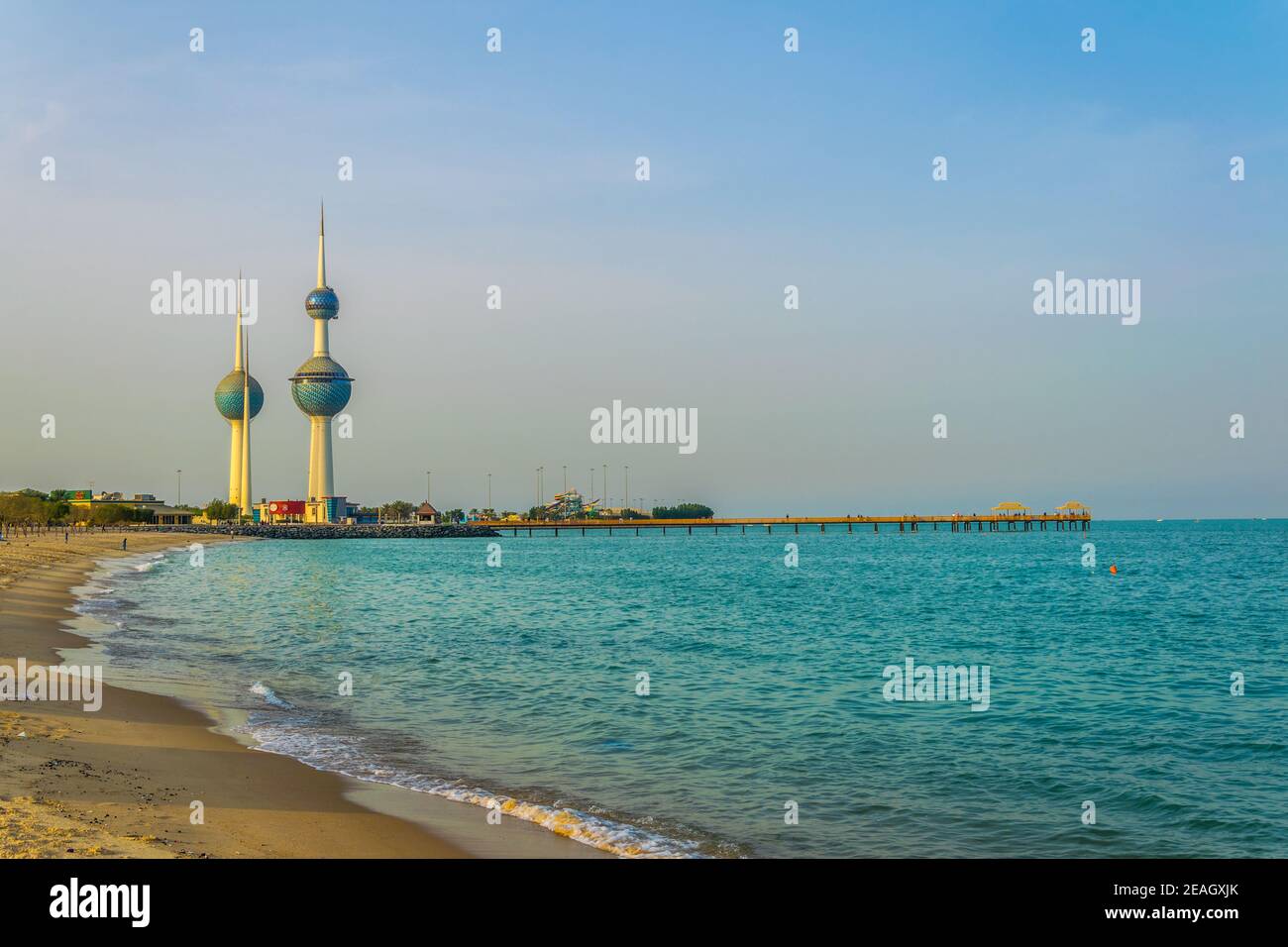View of the Kuwait Towers - the best known landmark of Kuwait City ...