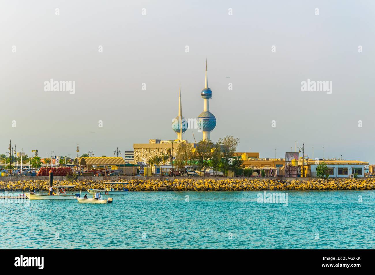 View of the Kuwait Towers - the best known landmark of Kuwait City ...