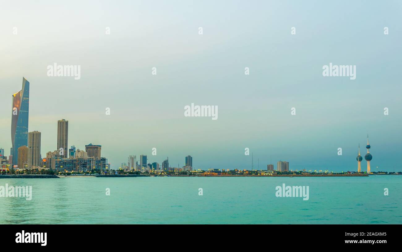 Skyline of Kuwait with the Kuwait towers during sunset Stock Photo - Alamy