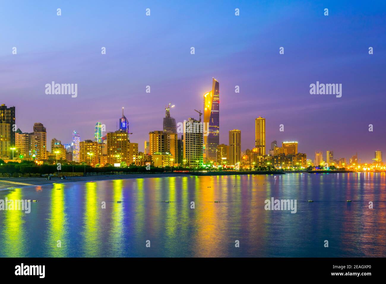 Skyline of Kuwait during night Stock Photo - Alamy