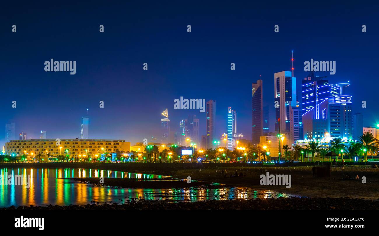 Skyline of Kuwait during night including the Seif palace and the ...