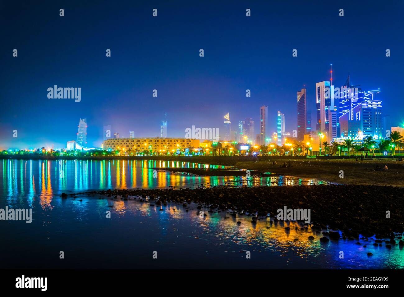 Skyline of Kuwait during night including the Seif palace and the ...