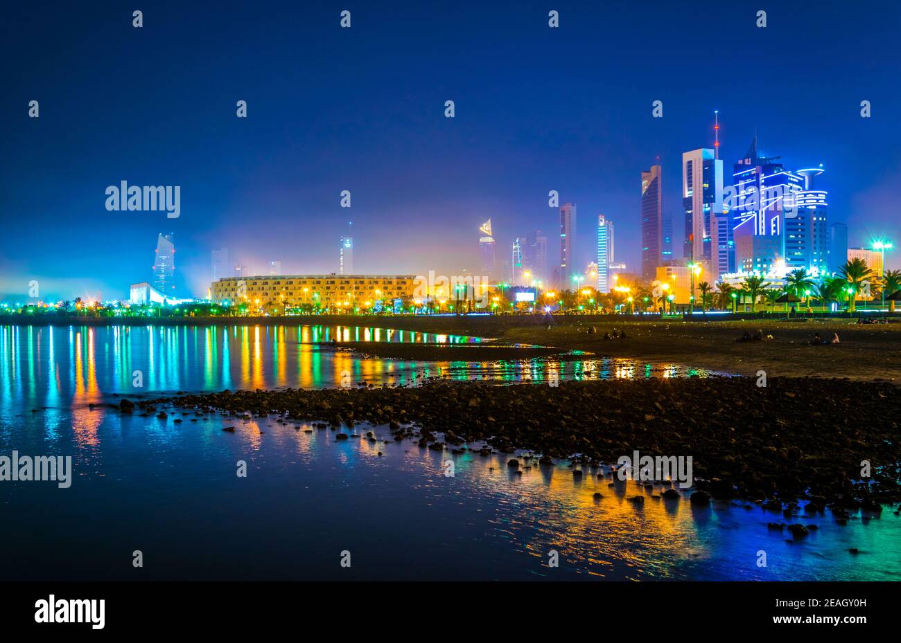 Skyline of Kuwait during night including the Seif palace and the ...